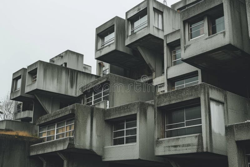 Brutalist Architecture in Urban Landscape Stock Illustration ...