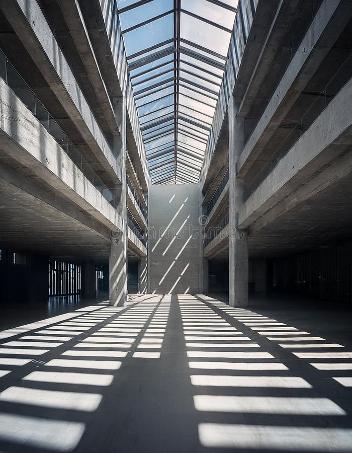 Brutalist Atrium with Dynamic Shadow Effects Stock Image - Image of ...
