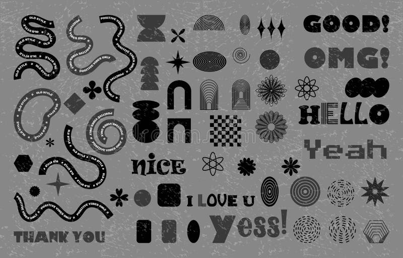 Brutalist Black Abstract Geometric Naive Playful Shapes Sticker Pack ...