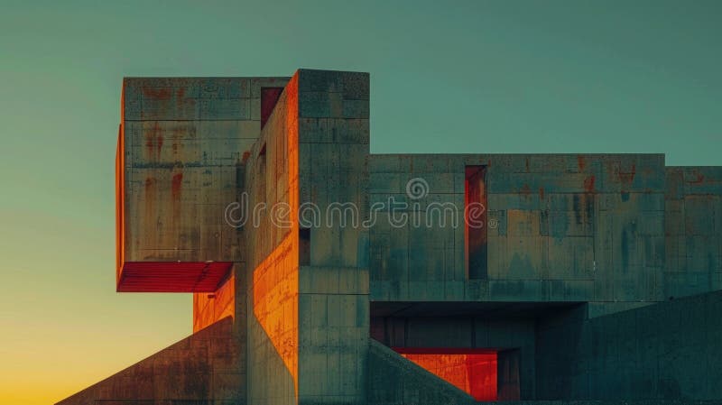 Brutalist Building at Dusk, Showcasing Its Raw Concrete Structure ...