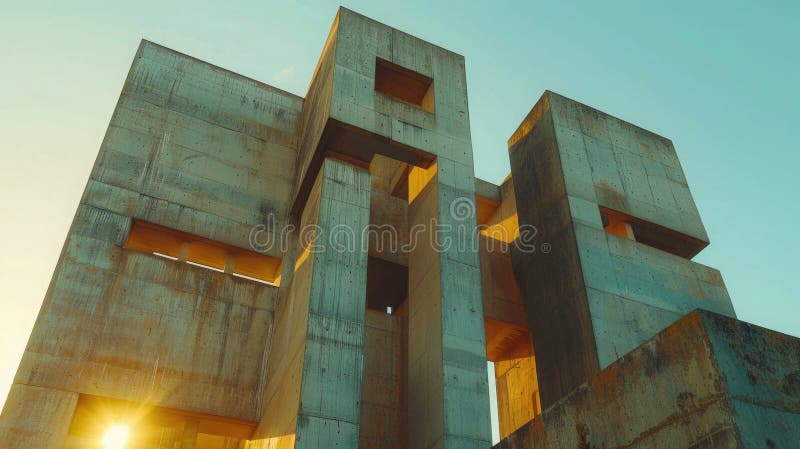Brutalist Building at Dusk, Showcasing Its Raw Concrete Structure ...