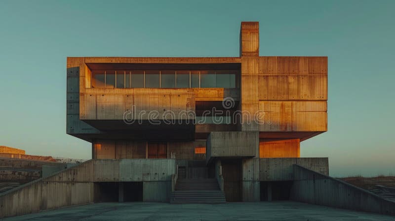 Brutalist Building at Dusk, Showcasing Its Raw Concrete Structure ...