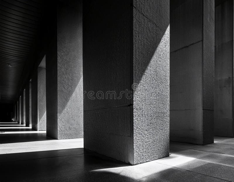 Brutalist Columns Reflecting Broken Light Stock Image - Image of ...