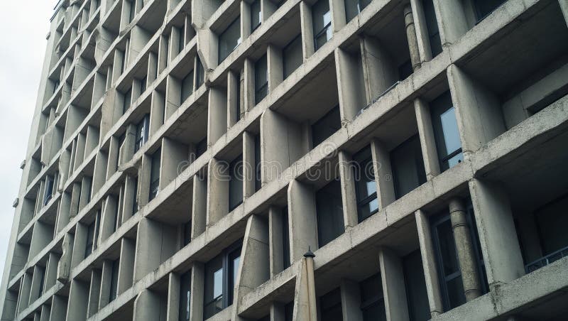 Brutalist Concrete Building with Grid Facade Sharp Shadows Stock ...