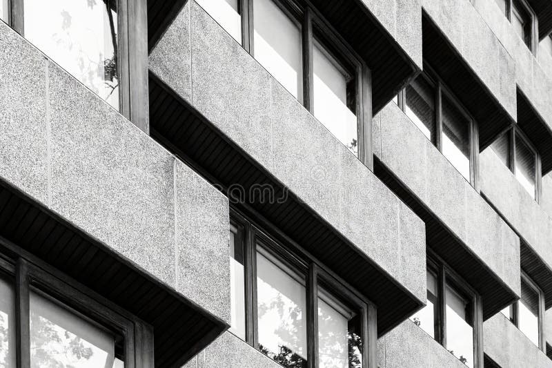 Brutalist Concrete Exterior with Repetitive Window and Balconies Stock ...