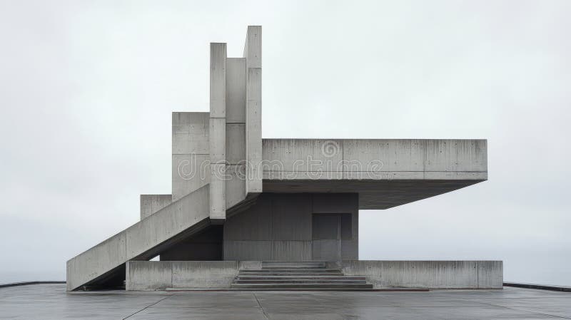 Brutalist Concrete Building, Architectural Sketch, Modern Design ...