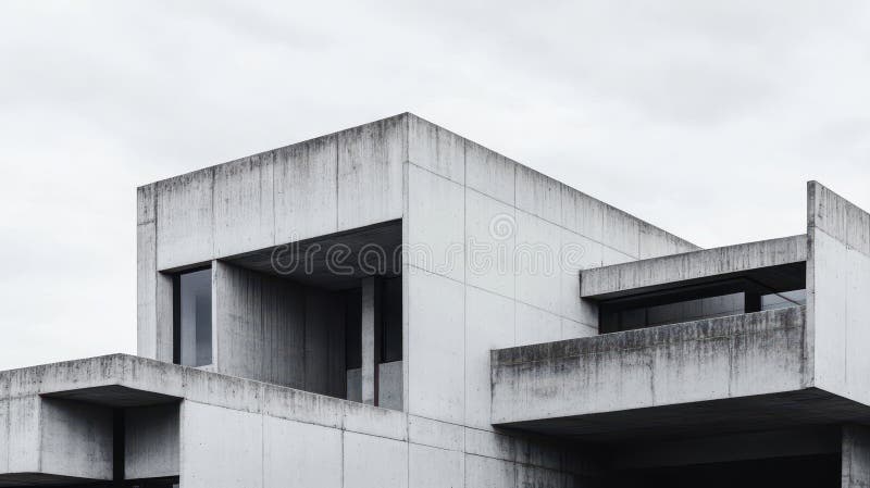 Brutalist Concrete Structure with Bold Angles and Minimalist Design Under a Grey Sky Stock ...