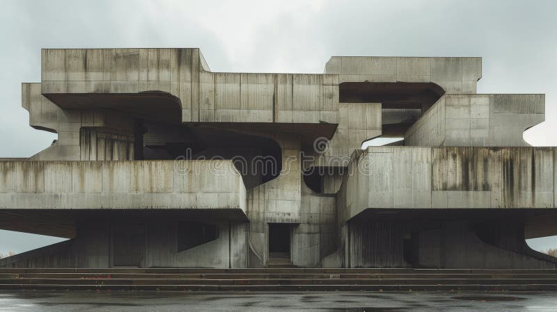 Brutalist Concrete Structure with Dramatic Lighting Stock Photo - Image ...