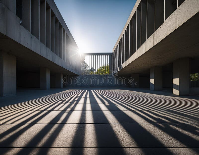Brutalist Courtyard with Artistic Shadow Grid Stock Image - Image of ...