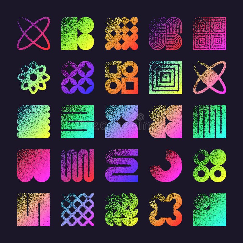 Brutalist Geometric Shapes, Dotted Objects. Stipple Elements Modern ...