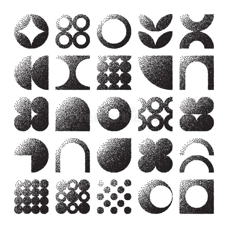 Brutalist Geometric Shapes, Dotted Objects. Stipple Elements Modern ...