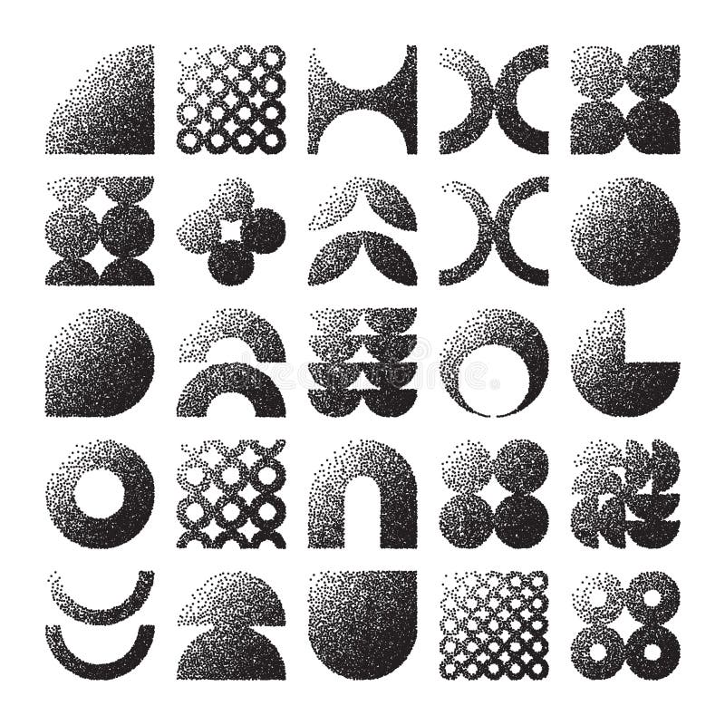 Brutalist Geometric Shapes, Dotted Objects. Stipple Elements Modern ...