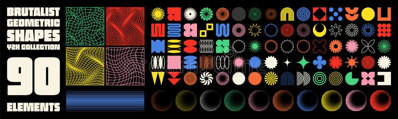 Brutalist Geometric Shapes, Modern Symbols. Groovy Checkered Pattern ...