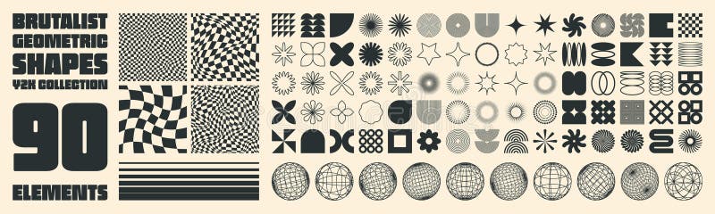 Brutalist Geometric Shapes, Modern Symbols. Groovy Checkered Pattern ...