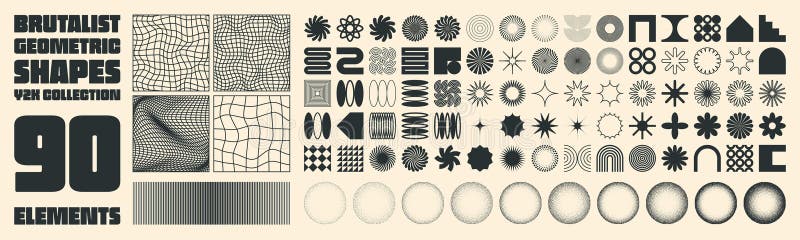 Brutalist Geometric Shapes, Modern Symbols. Groovy Checkered Pattern ...