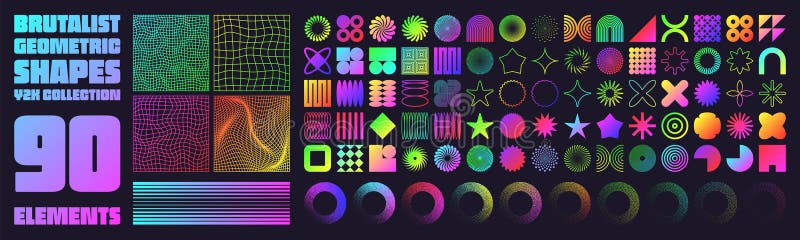 Brutalist Geometric Shapes, Neon Modern Symbols. Groovy Checkered ...