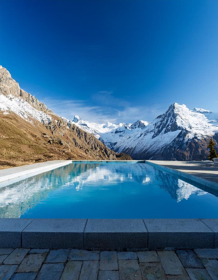 Brutalist Infinity Pool in the Alps Stock Illustration - Illustration ...