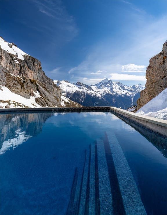 Brutalist Infinity Pool in the Alps Stock Illustration - Illustration ...