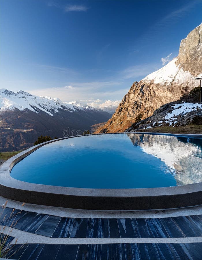 Brutalist Infinity Pool in the Alps Stock Illustration - Illustration ...