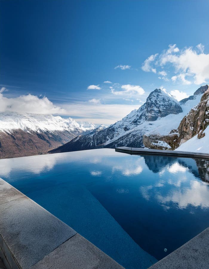 Brutalist Infinity Pool in the Alps Stock Illustration - Illustration ...