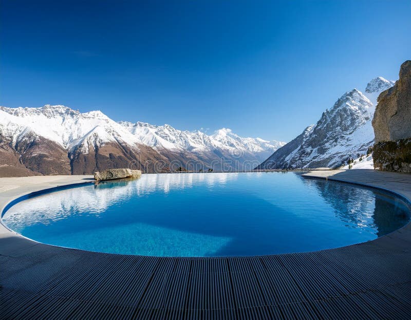 Brutalist Infinity Pool in the Alps Stock Illustration - Illustration ...