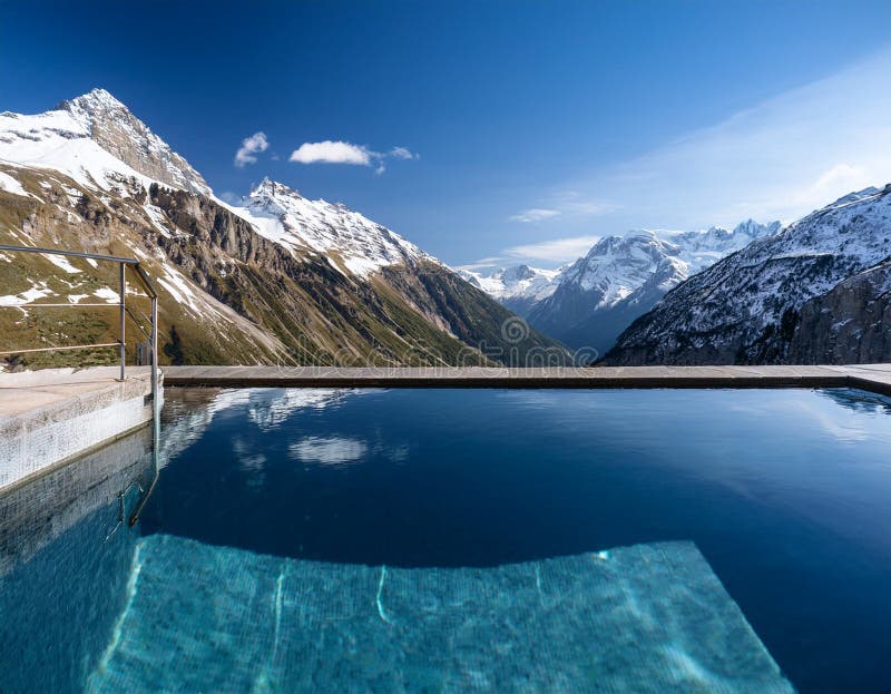 Brutalist Infinity Pool in the Alps Stock Illustration - Illustration ...
