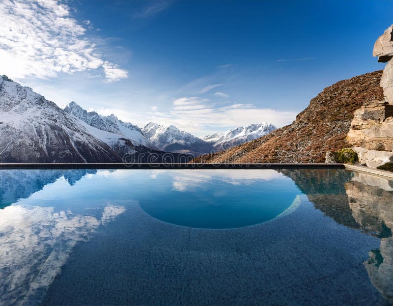 Brutalist Infinity Pool in the Alps Stock Illustration - Illustration ...