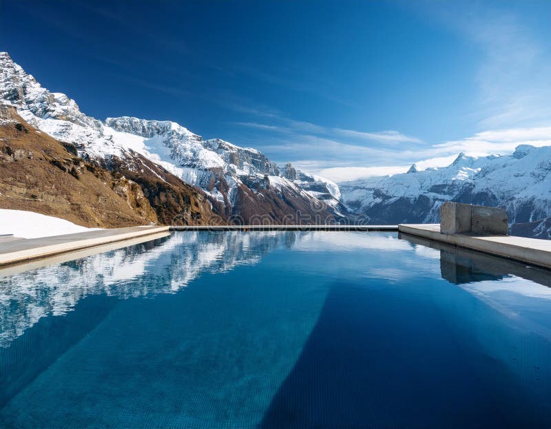 Brutalist Infinity Pool in the Alps Stock Illustration - Illustration ...