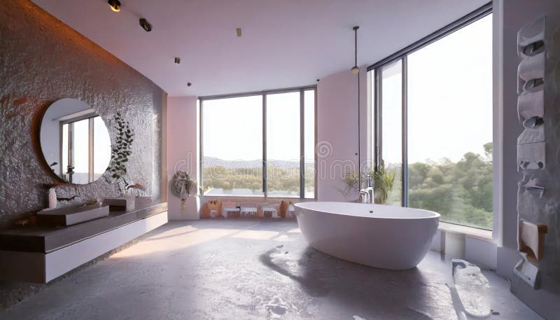Brutalist Interior Design. 3D Rendering of a Modern Bathroom Stock Illustration - Illustration ...