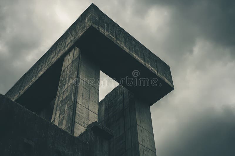 A Brutalist Monolithic Tower, with Sharp Angles, Thick Concrete Walls ...