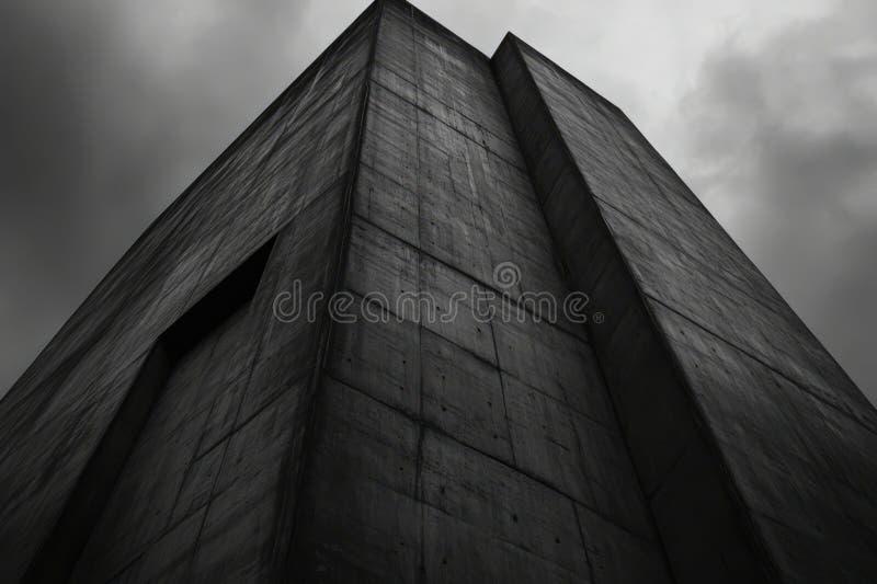 A Brutalist Monolithic Tower, with Sharp Angles, Thick Concrete Walls ...