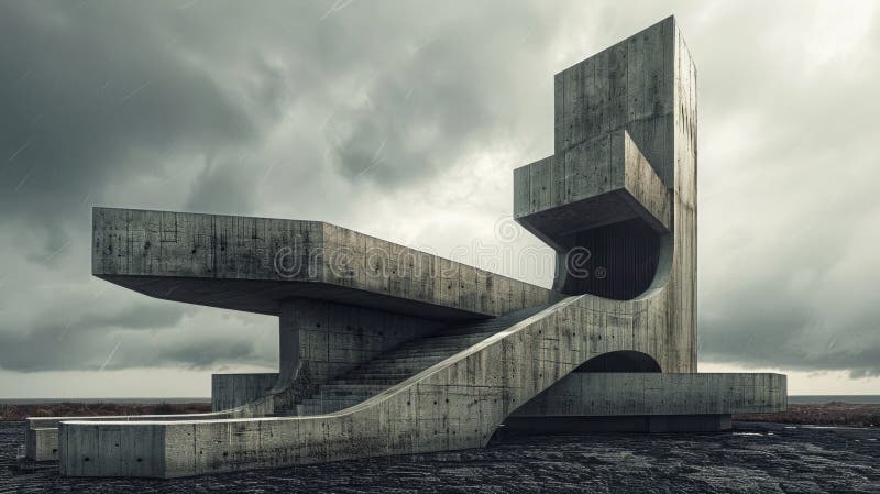 A Brutalist Monument Against a Stormy Sky. the Monument Imposing ...