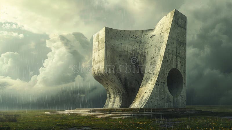 A Brutalist Monument Against a Stormy Sky. the Monument Imposing ...