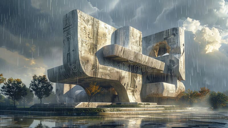 A Brutalist Monument Against a Stormy Sky. the Monument Imposing ...
