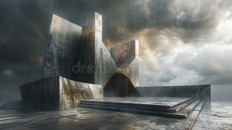 A Brutalist Monument Against a Stormy Sky. the Monument Imposing ...