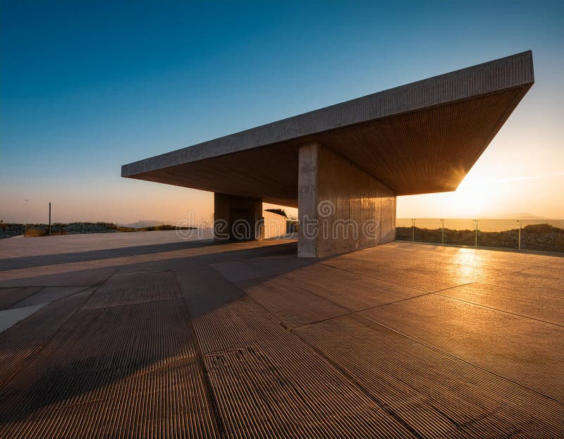 Brutalist Pavilion at Sunset with Sharp Angles Stock Photo - Image of ...