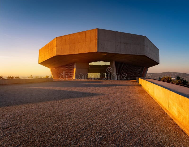 Brutalist Pavilion at Sunset with Sharp Angles Stock Photo - Image of ...