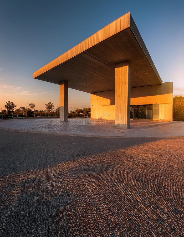 Brutalist Pavilion at Sunset with Sharp Angles Stock Image - Image of ...