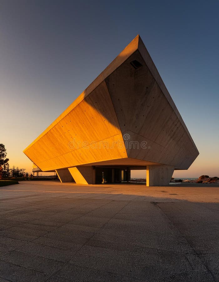 Brutalist Pavilion at Sunset with Sharp Angles Stock Image - Image of ...