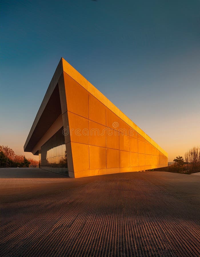 Brutalist Pavilion at Sunset with Sharp Angles Stock Image - Image of ...