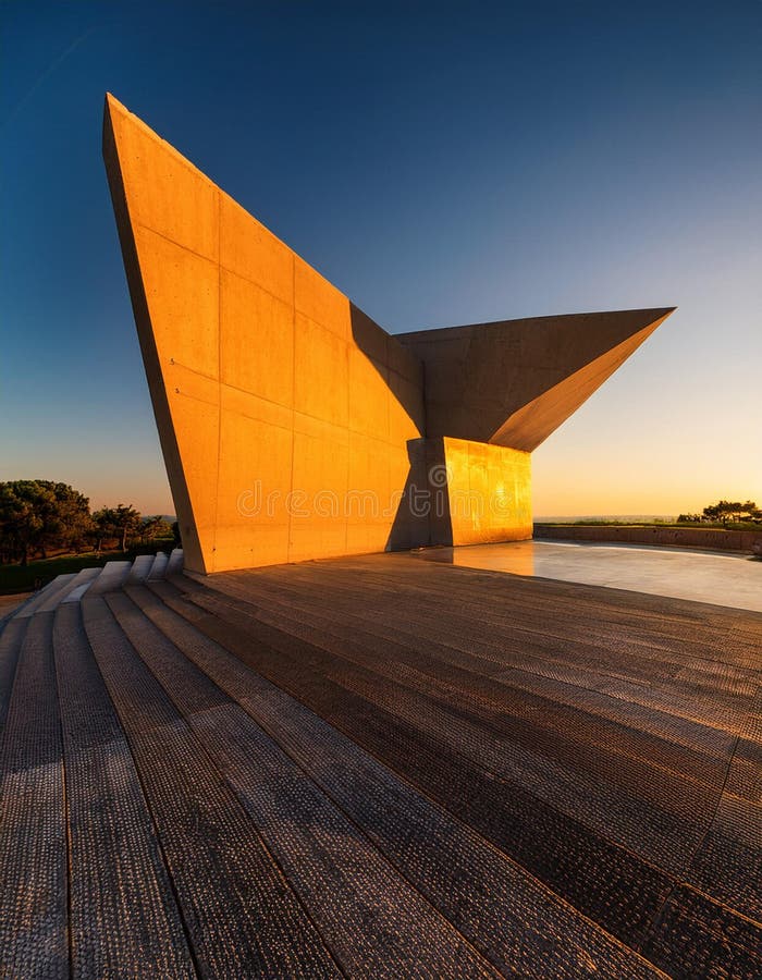 Brutalist Pavilion at Sunset with Sharp Angles Stock Photo - Image of ...