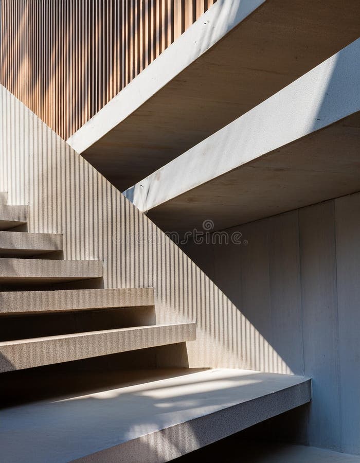 Brutalist Staircase with Light Streaming through Slats Stock Photo ...