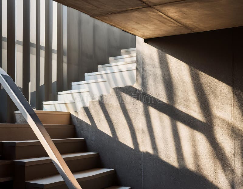 Brutalist Staircase with Light Streaming through Slats Stock Image ...