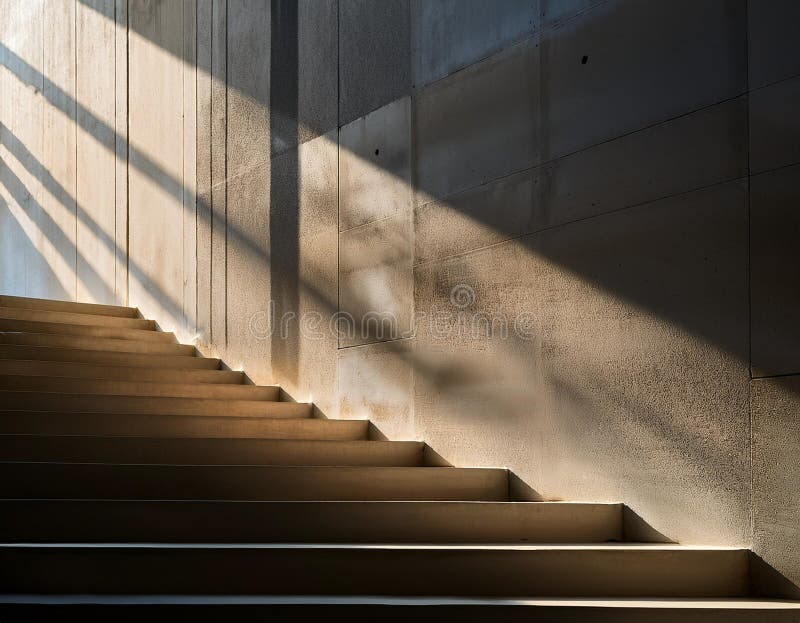 Brutalist Staircase with Light Streaming through Slats Stock Image ...