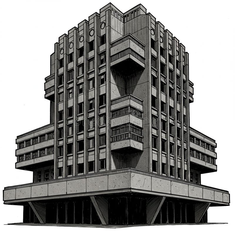 Brutalist-style Building Characterized by Its Stark, Angular Geometry ...