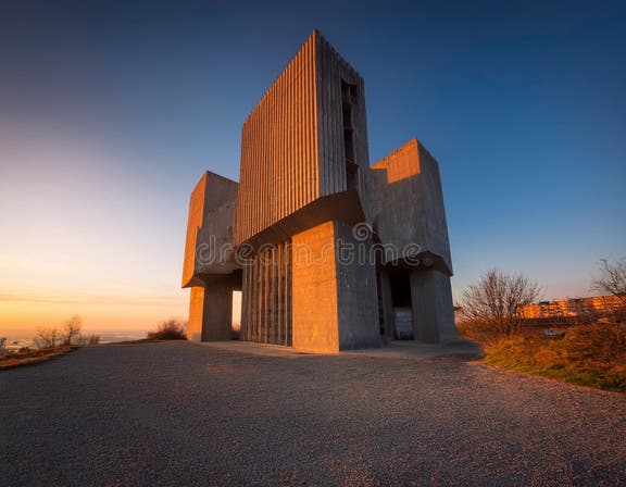 Brutalist Tower with Sunset Glow and Shadow Textures Stock Photo ...