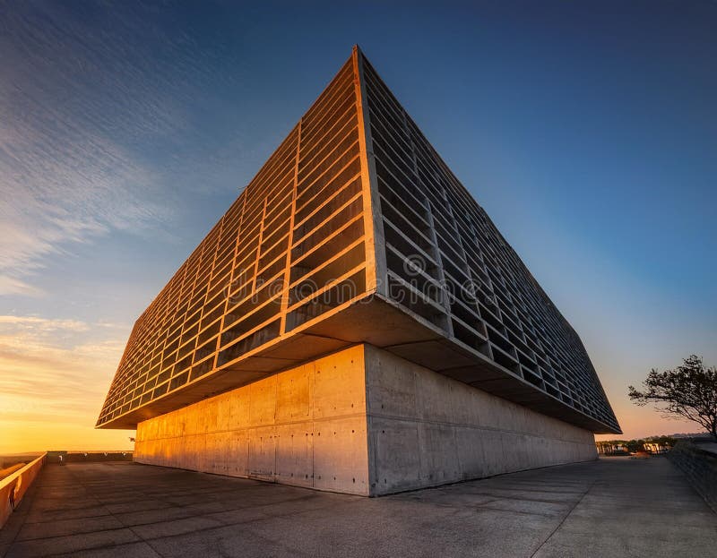 Brutalist Tower with Sunset Glow and Shadow Textures Stock Image ...