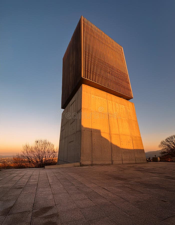 Brutalist Tower with Sunset Glow and Shadow Textures Stock Photo ...