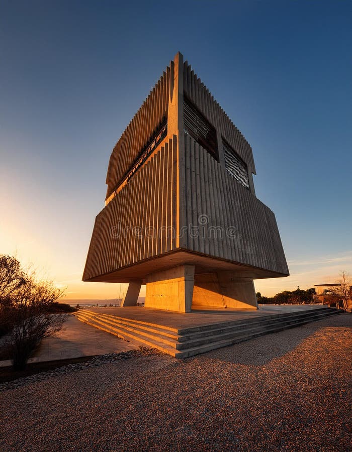 Brutalist Tower with Sunset Glow and Shadow Textures Stock Photo ...