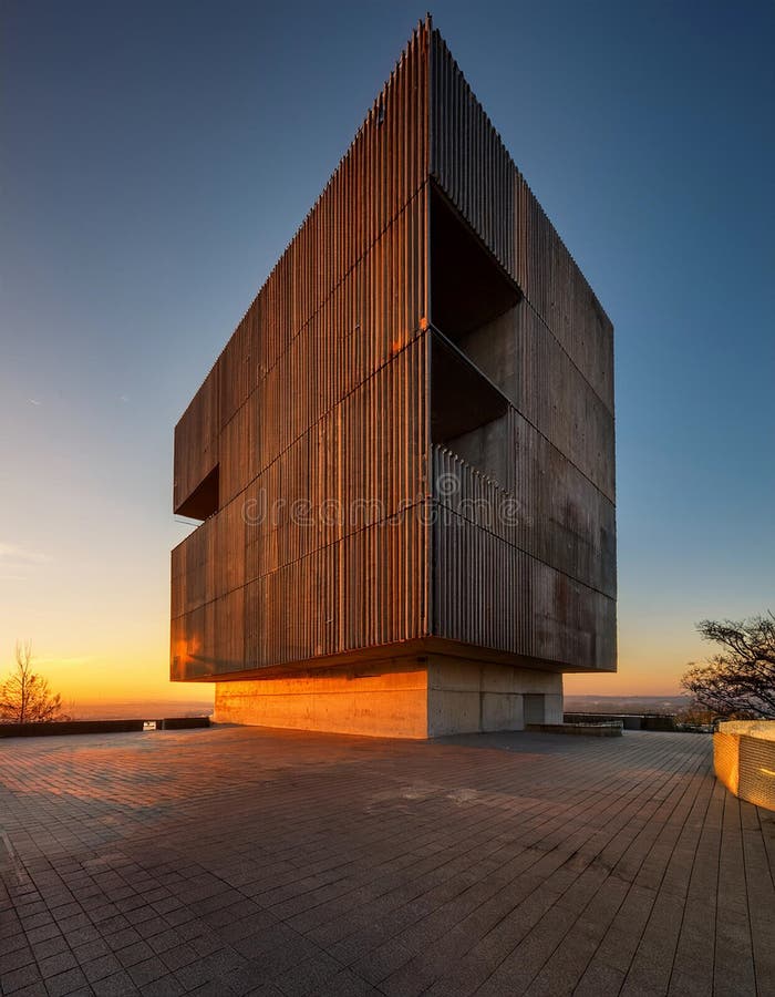 Brutalist Tower with Sunset Glow and Shadow Textures Stock Image ...